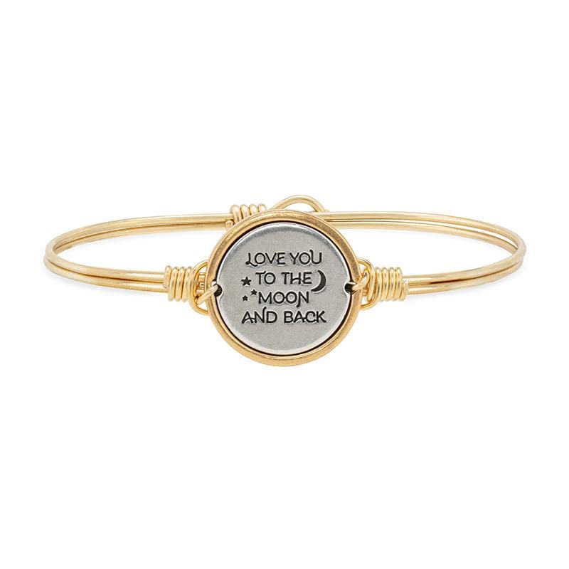 Luca + Danni Crystal I Love You to The Moon and Back Bangle Bracelet For Women - Silver Tone Regular Size Made in USA