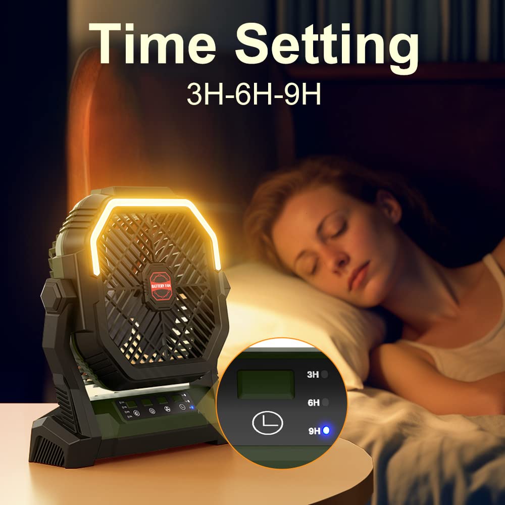 Portable Camping Fan,12000mAh 5 IN 1 Rechargeable Personal USB Small Desk Battery Powered fan with LED Lights/Power Bank/Timer/Hook Camping Essentials Accessories for Travel Tent Outdoor Fishing
