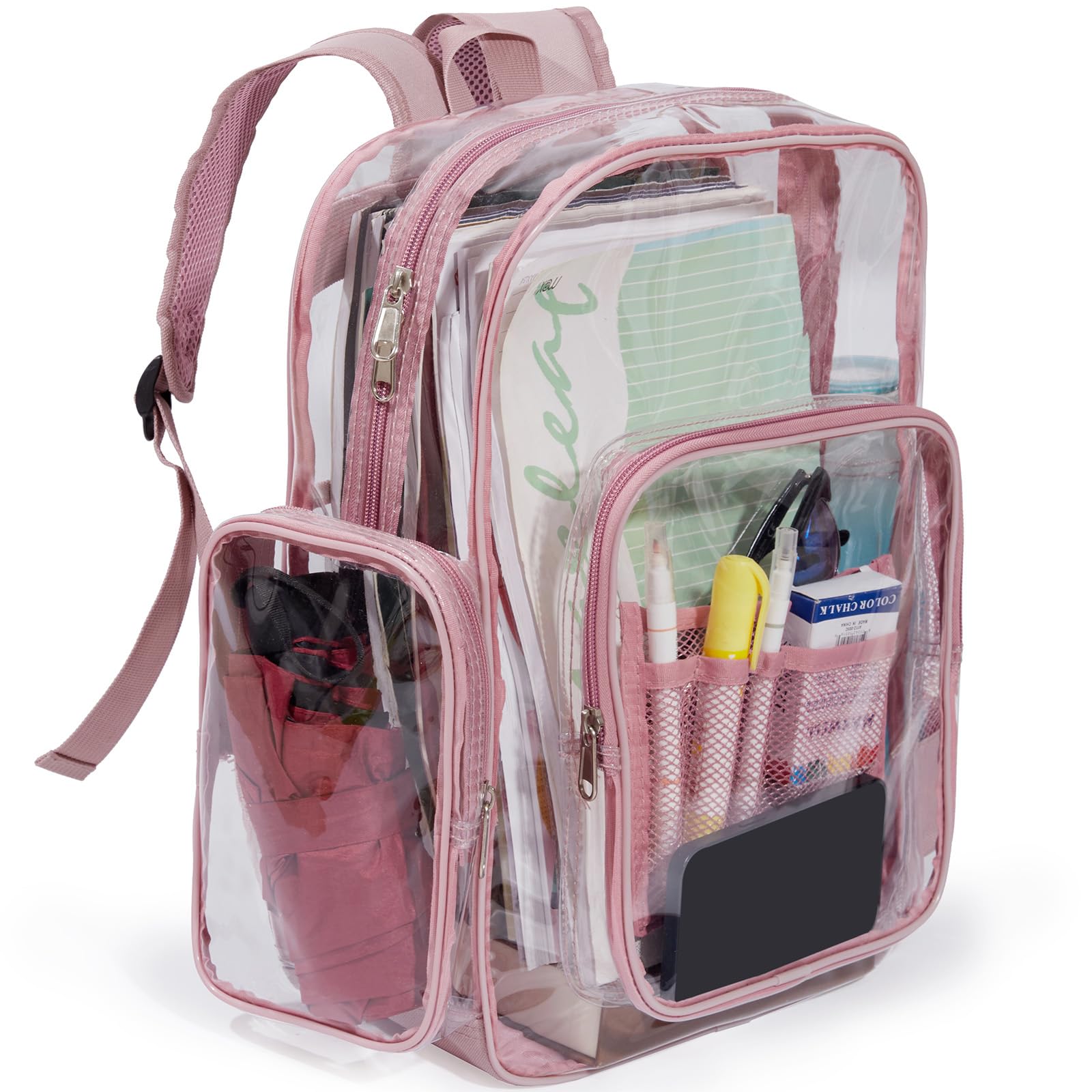 Jusdot Clear Backpack Heavy Duty PVC Transparent Backpacks for School, Workplace, Rose Gold