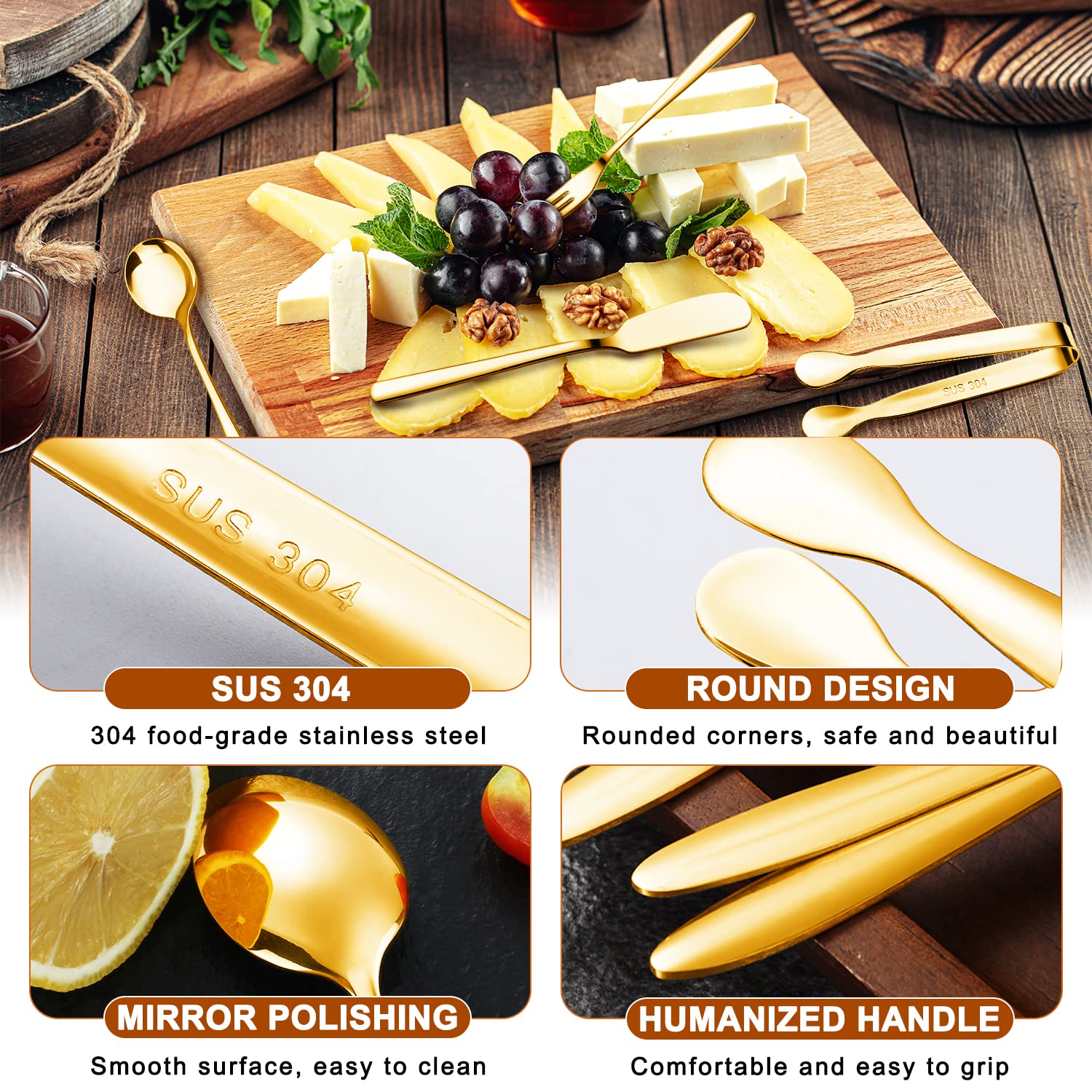 Mlurcu Cheese Butter Spreader Knives Set Charcuterie Board Accessories Stainless Steel Spreader Knives Forks Spoons Mini Serving Tongs Small Dipping Bowls Toothpick Flags Utensils for Pastry Making