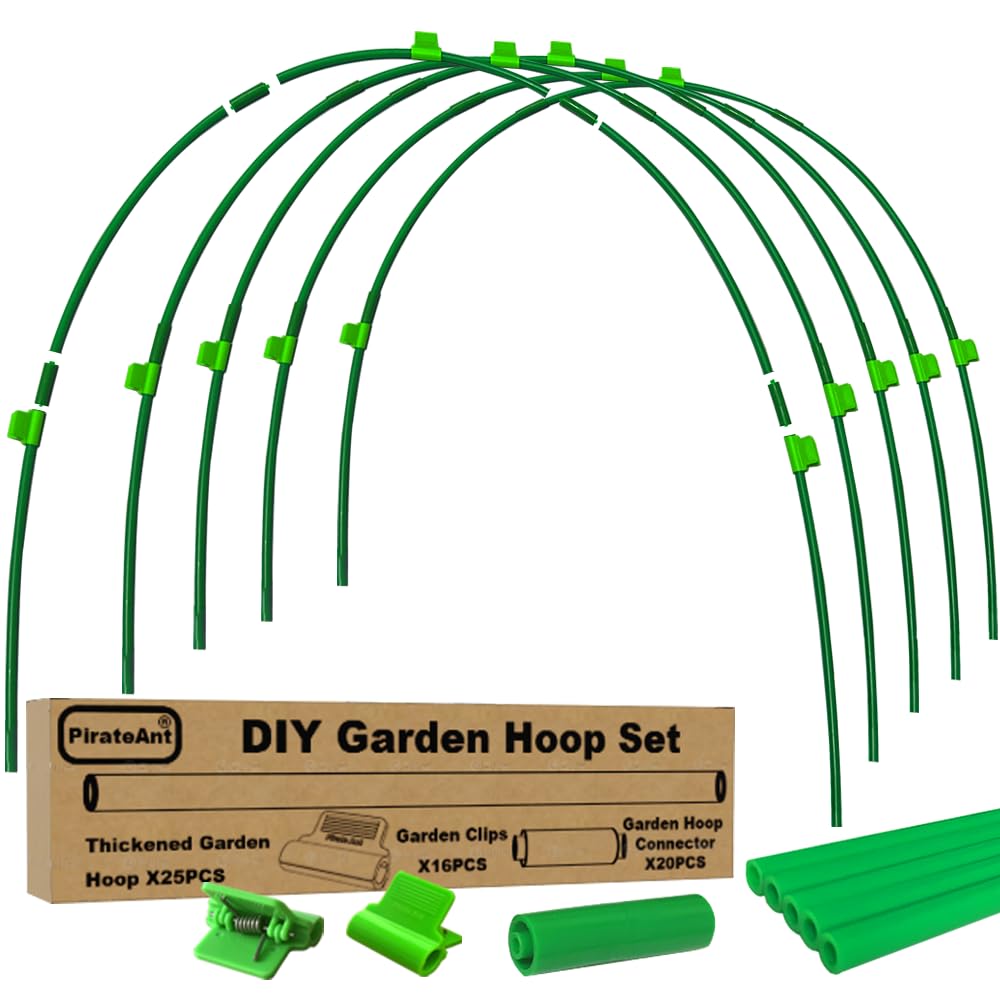 PirateAnt Greenhouse Hoops Set for DIY Grow Tunnel,Thickened High Tenacity PP Garden Hoops for Row Cover,Green Garden Hoops for Raised beds,DIY Plant Support Garden Stakes, 25pcs