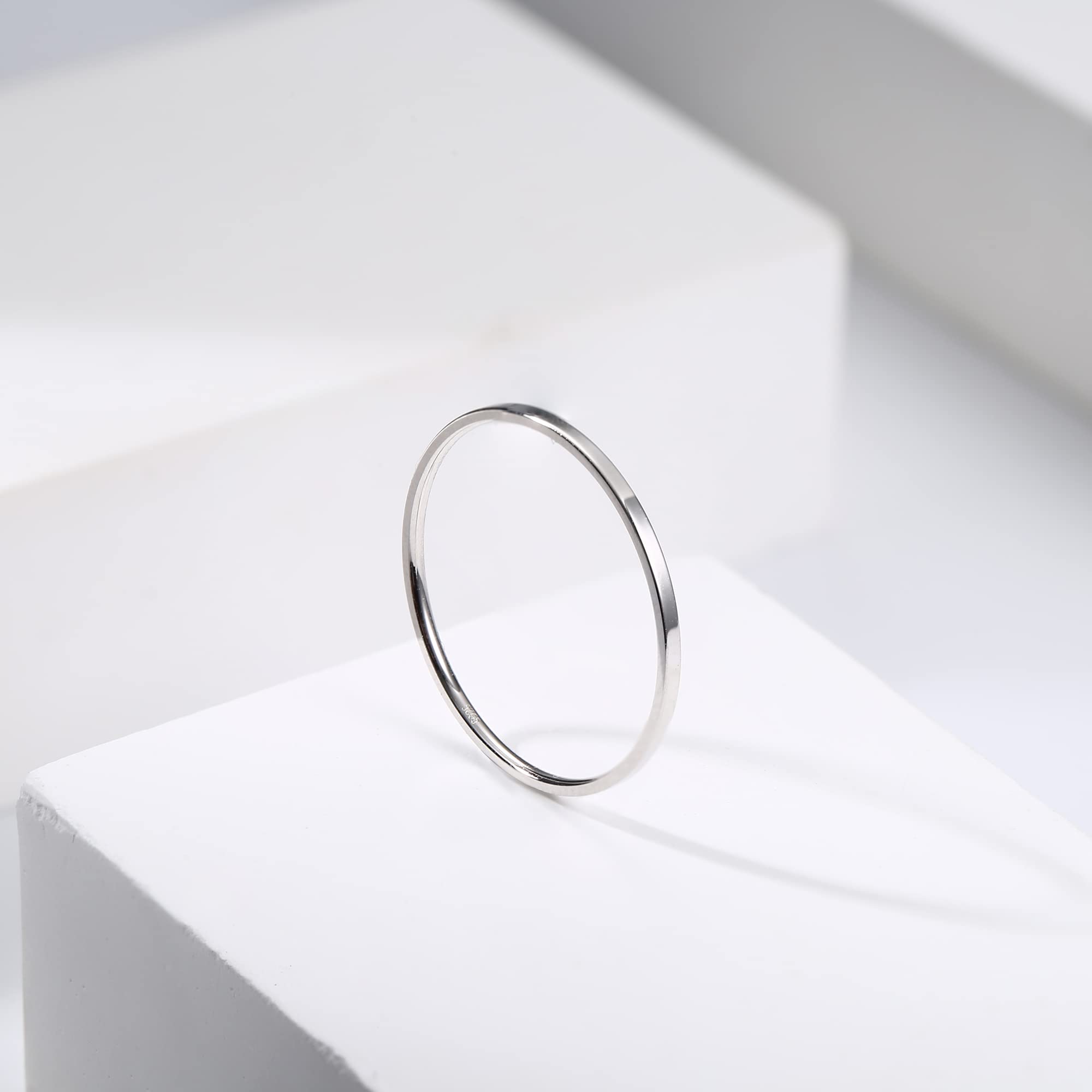 MILACOLATO S925 Sterling Silver Rings for Women Men 18K White Gold Plated Stackable Statement Thin Plain Thumb Ring High Polished Wedding Band Ring Comfort Fit Size 9, 1mm