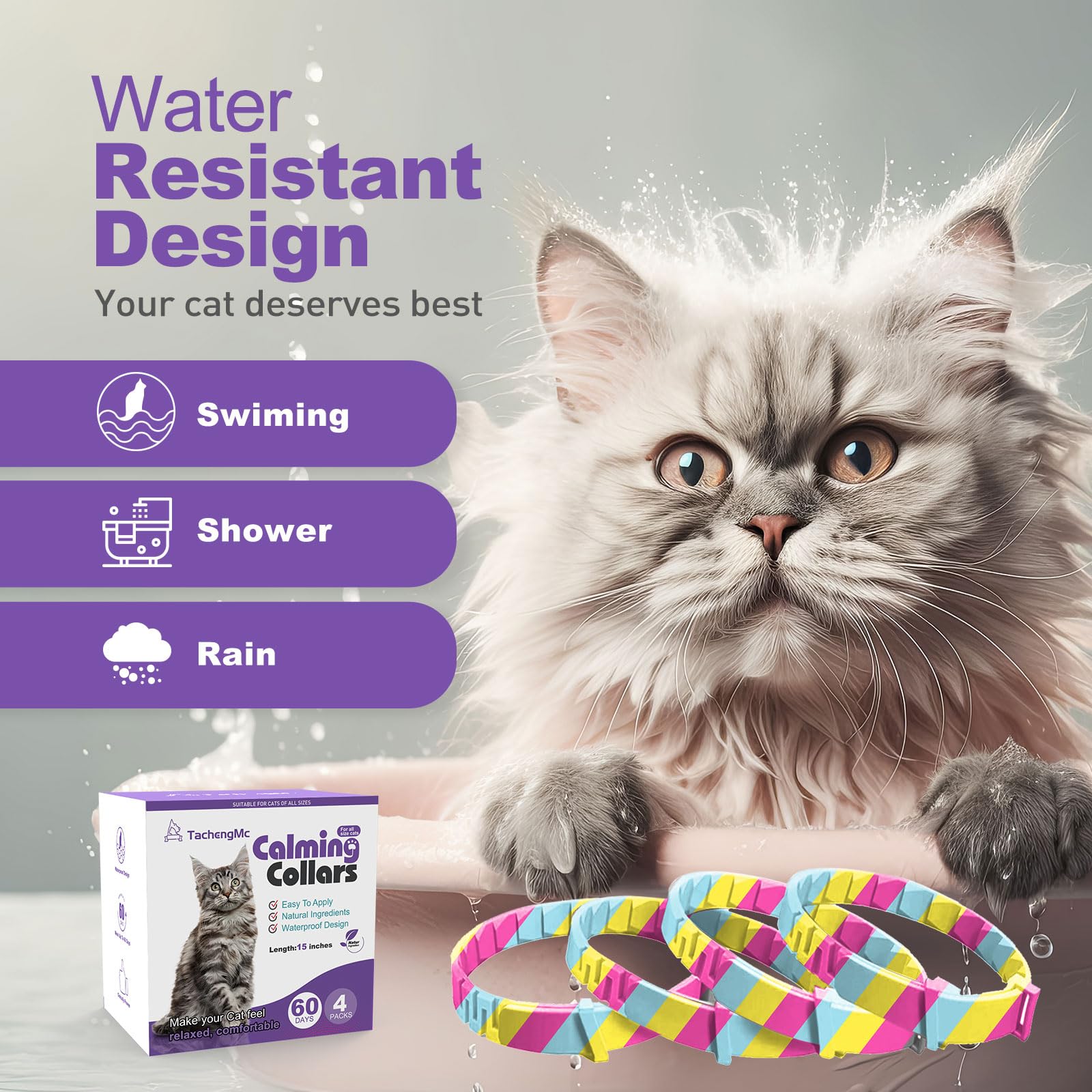 TachengMc 4 Pack Calming Collar for Cats, Cat Collars Efficient Relieve Reduce Anxiety Stress,Make Comfortable Relaxed,Pheromones Collar, Cat Calming Collar Kitten Supplies, Lasting 60 Days, Rainbow
