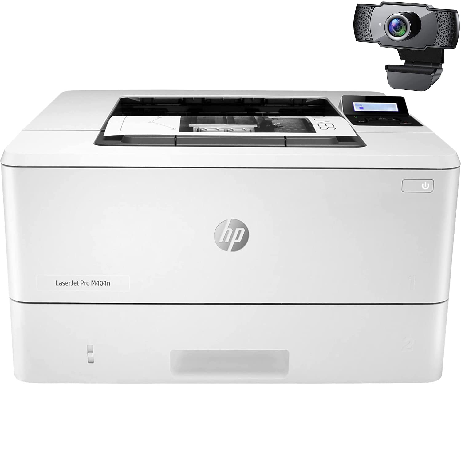 HP Laserjet Pro M404n Monochrome Single-Function Wired Laser Printer with Ethernet Connectivity - Print only - 2-line LCD Display, 40 ppm, 4800 x 600 dpi, Hi-Speed USB, Cbmou External Webcam