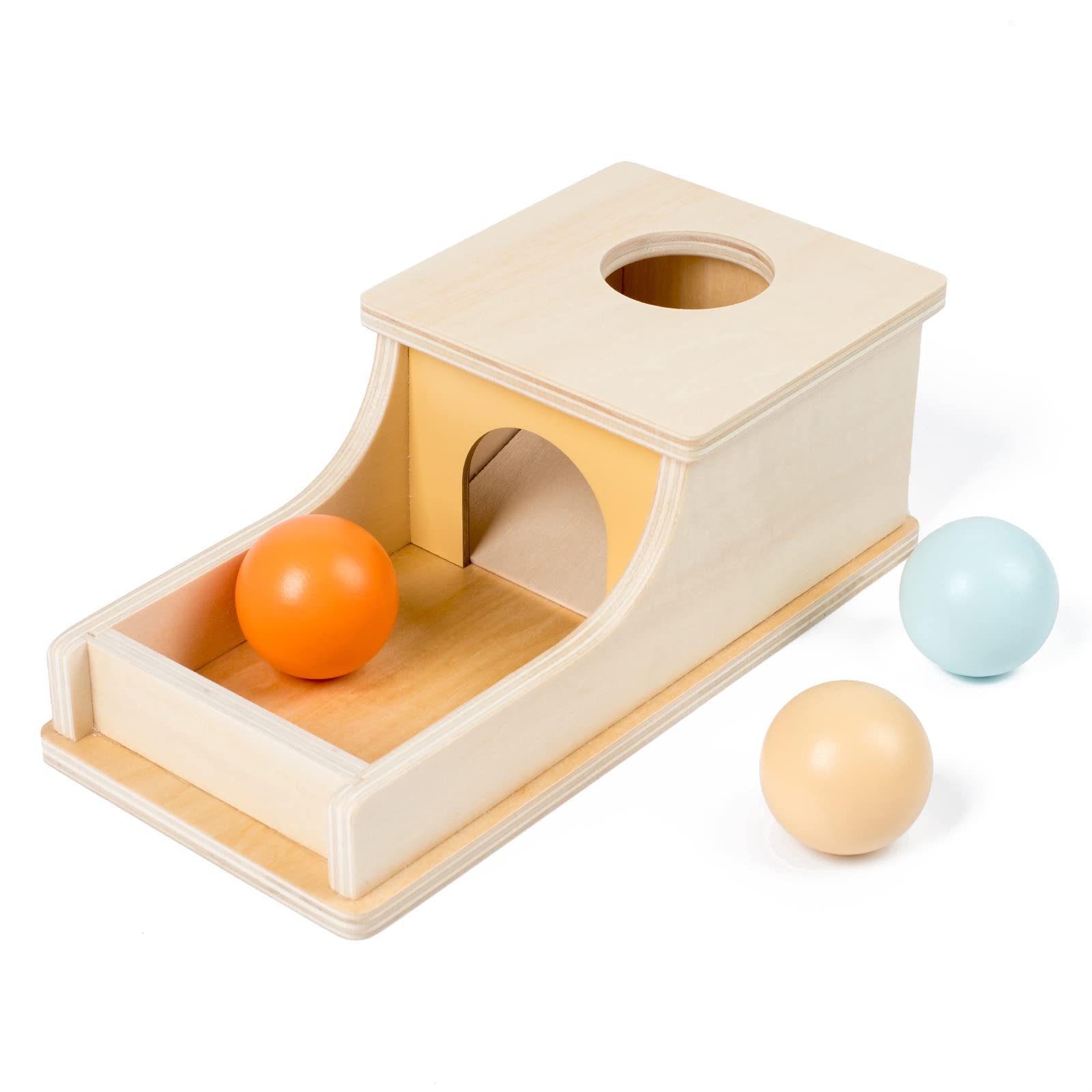 Montessori Object Permanence Box with Tray Wooden Color Ball Drop Play for 1 2 3 Year Old Toddlers Early Education