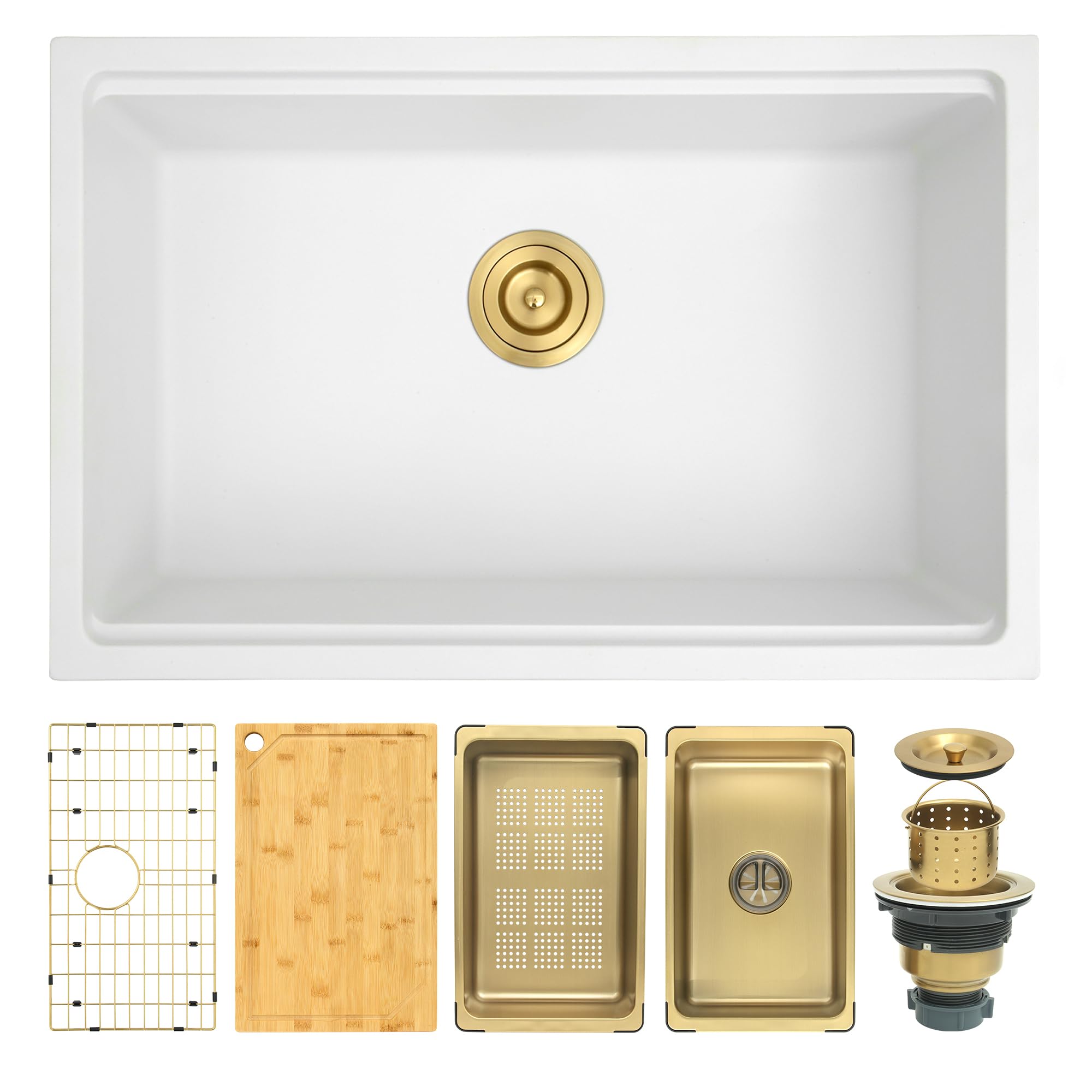 Lonsince White Undermount Kitchen Sink 28" X 18",Granite Composite Kitchen Sink,Single Bowl Undermount Workstation Sink