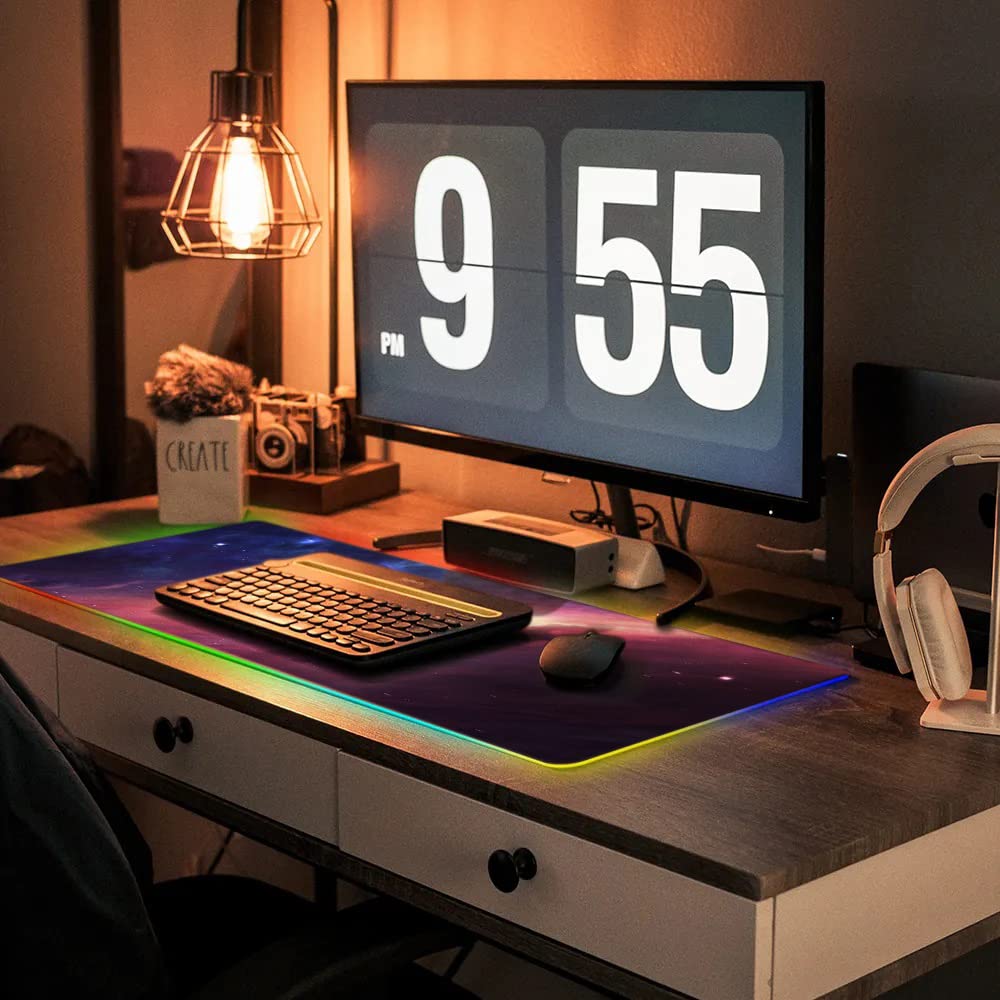 Pirely Tech RGB Gaming Mouse Pad, Extra Large Custom Led Mousepad with 13 Lighting Modes and 7 Colors, Soft Waterproof Anti-Slip Rubber Base 31.5" X 12" (GalaxyRB)