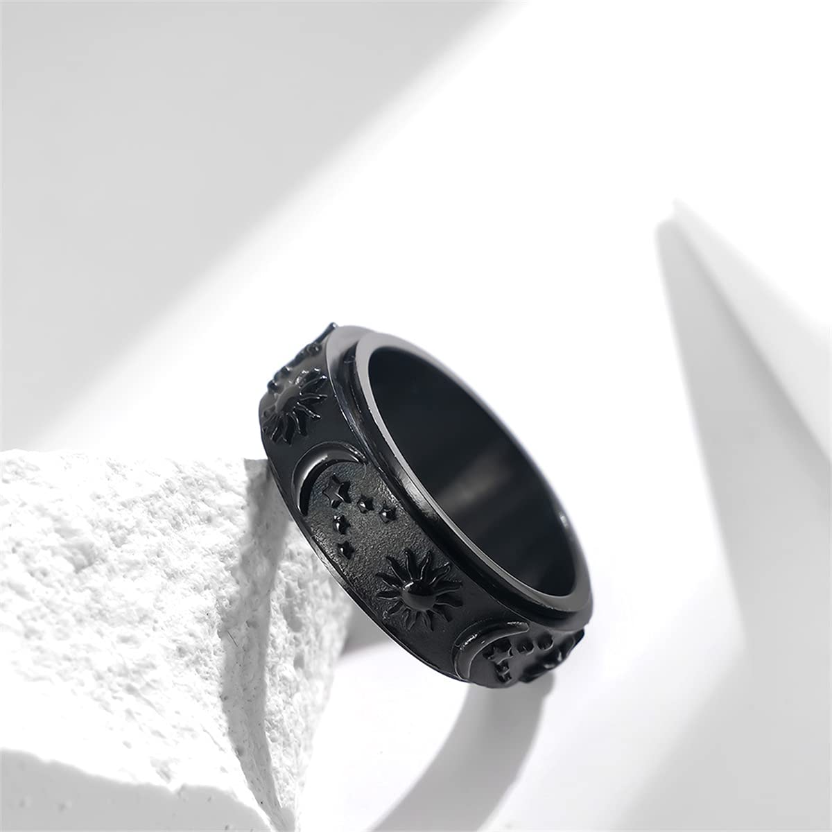 Nanafast Customize Stainless Steel Spinner Ring for Women Men Anxiety Rings for Relieving Stress Anxiety Ring Sun Moon Stars Promise Engagement Ring Custom Black 6