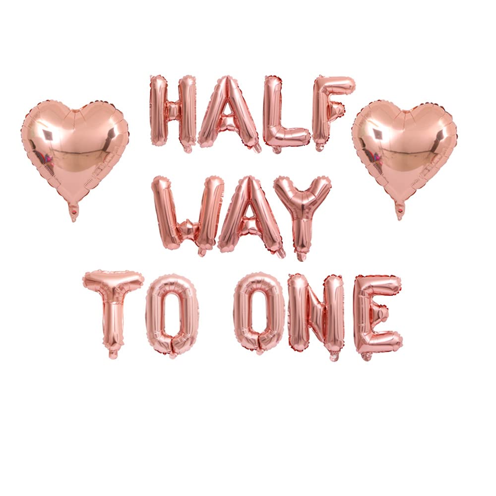 KUNGOON Half Way To One Balloons,1/2 Birthday Party Supplies,6 Months/Pregnant/Baby Shower Birthday Party Decorations,Party Balloons for Boy or Girl.(rose gold)