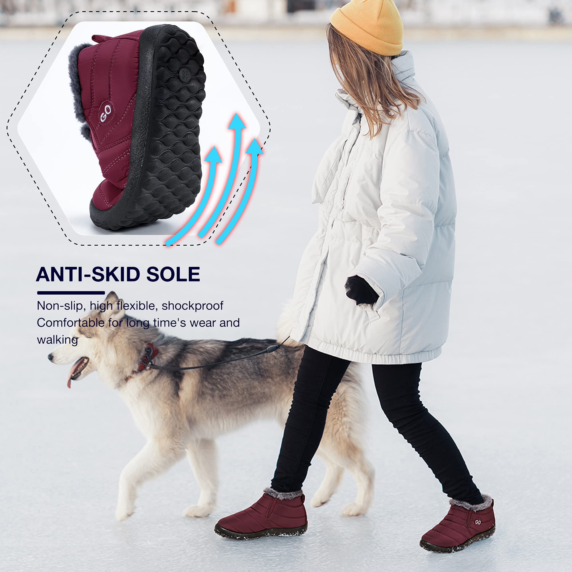 HARENCE Snow Boots for Women Winter Boot with Comfortable Warm Fur Lined Ankle Booties Outdoor Slip On Waterproof Short Boots