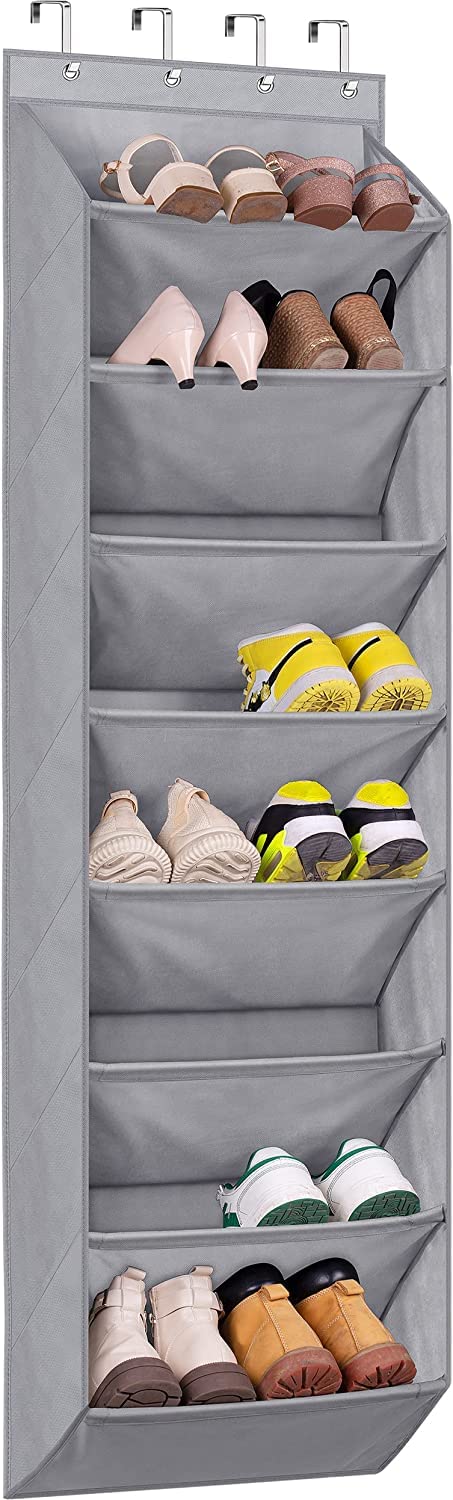 KEETDY Over the Door Shoe Organizer with 8 Deep Pockets and 4-Tier Long Shoe Rack for Closet