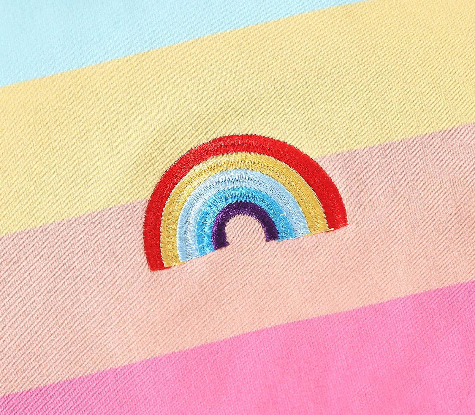 Julerwoo Toddler Girls Cotton Stripe Sweatshirt Hoodie Rainbow Embroidery Pocket Pullover Tops (6T, Color Stripe)