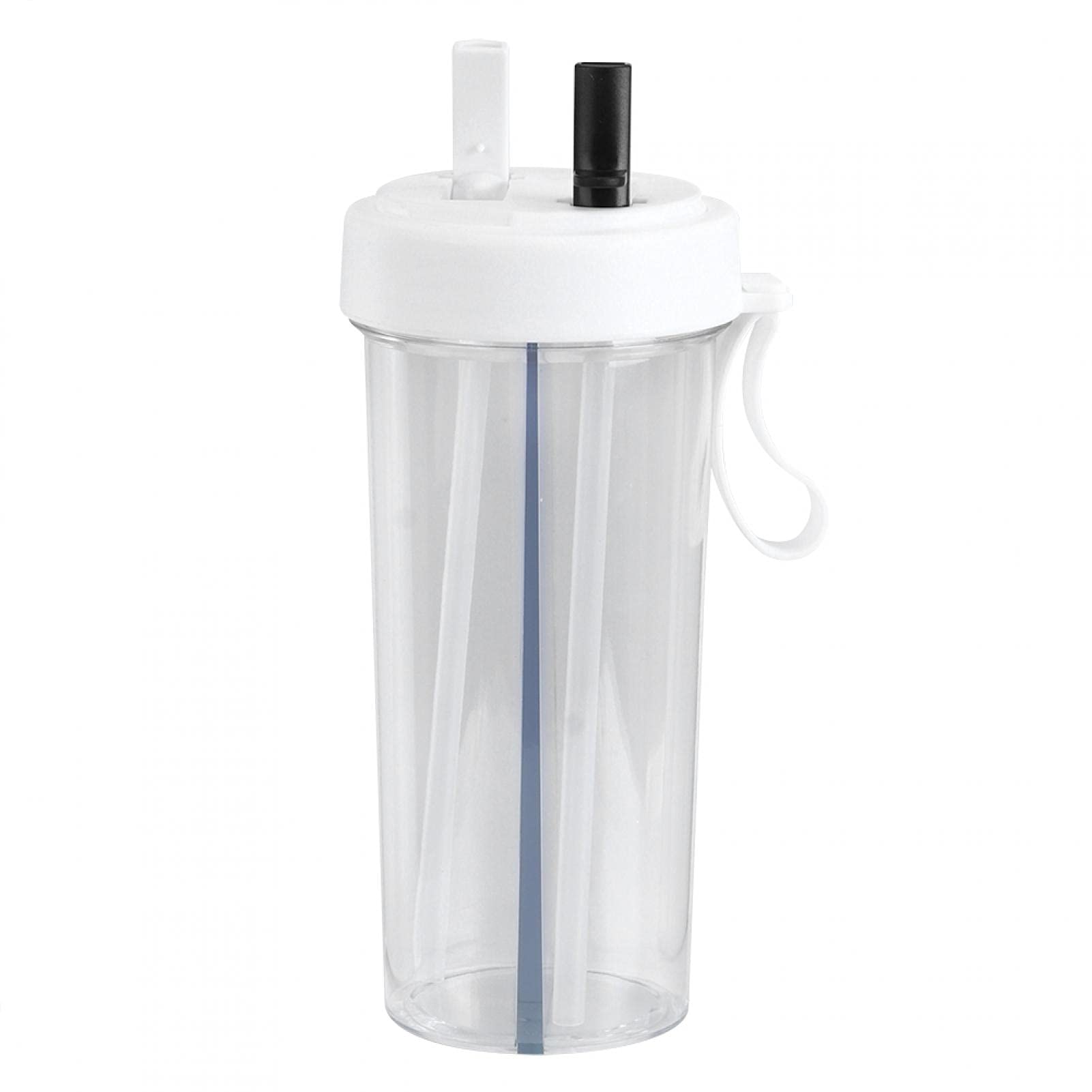 MAVIS LAVEN 600ml Plastic Water Bottle, Innovative Dual Use Water Bottle Straw Water Cup for Home Outdoor Camping Sport (white)