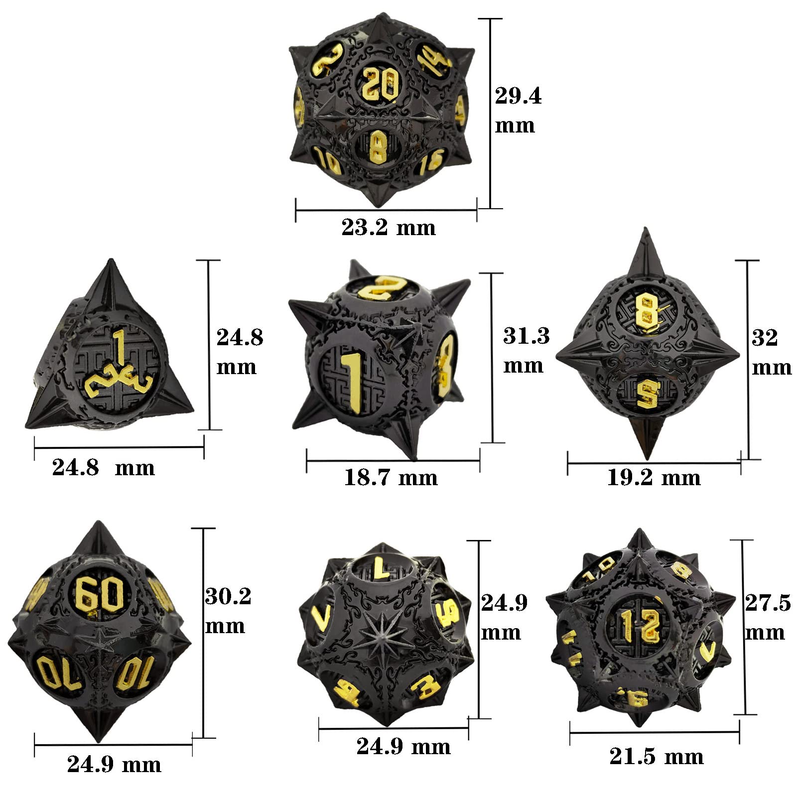 Metal Dice Set Round Polyhedral Rpg Dice 7 Large Dice Accessories Character Dressing Dice Game D&D Mtg Warhammer Pathfinder D4 D6 D8 D10 D10% D12 D20 Set Dice Pack Copper
