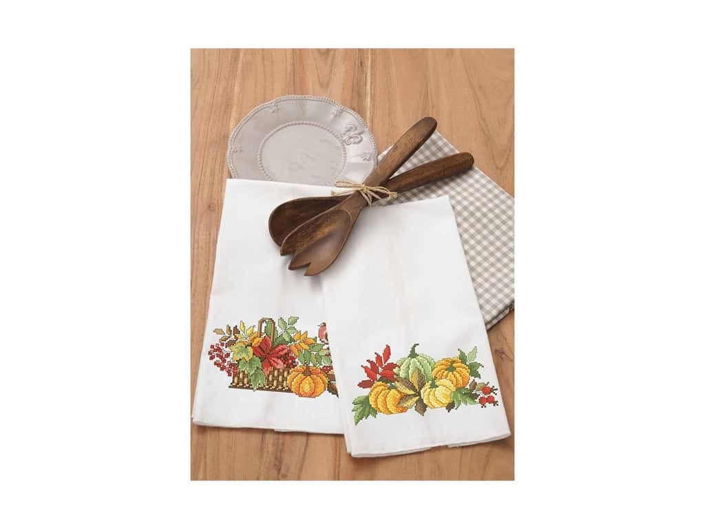 LEISURE ARTS Tea Towel 17"x28" Fruits 2pc, Towel Set, Embroidery kit, Bathroom Hand Towels, Kitchen Towel, Cross Stitch Kits, Stamped Cross Stitch Kits