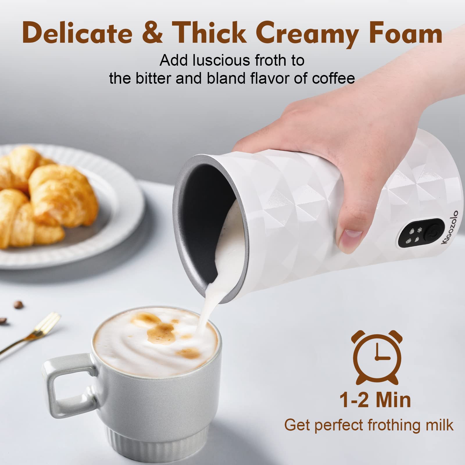 Milk Frother Electric Coffee Steamer Frother with 4 in 1 Quiet Operation,Effortless Foam,Unique Diamond Design,Temperature Control, and Auto Shut-Off Perfect for Coffee Lovers(white)