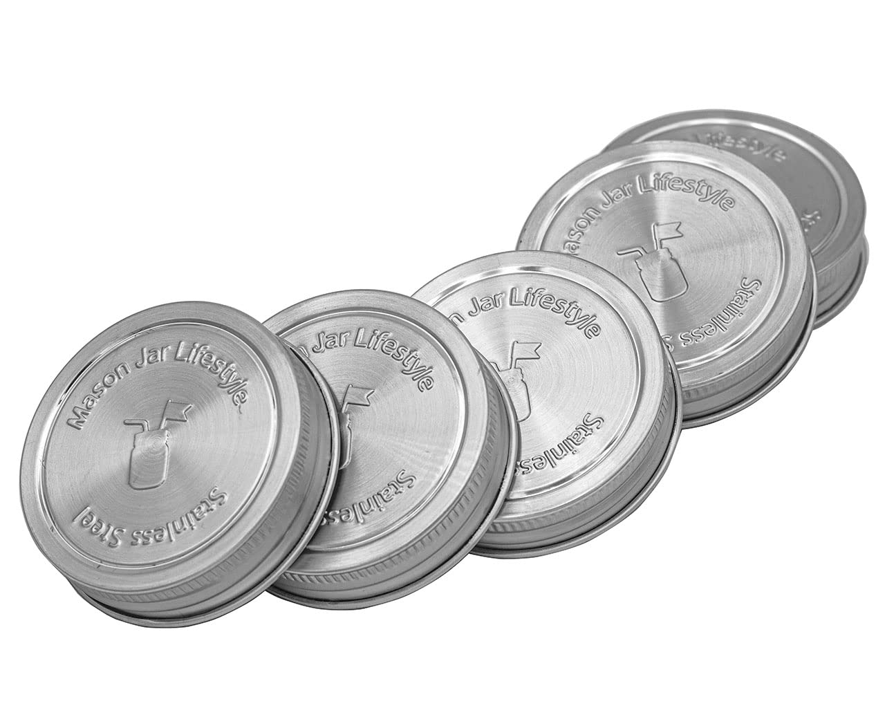 Mason Jar Lifestyle Rust Proof Stainless Steel Storage Lids with Silicone Seals (5 Pack, Regular Mouth)