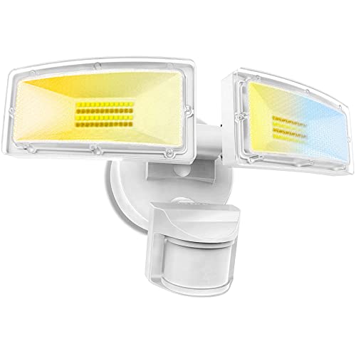 SAATLY LED Security Lights Motion Sensor Outdoor Lights, 3000K/4000K/5000K Color Changing, 32W Equiv 150W, 3700LM, IP65 Waterproof, 2 Adjustable Heads Outdoor Flood Lights for Yard, Garage, Porch