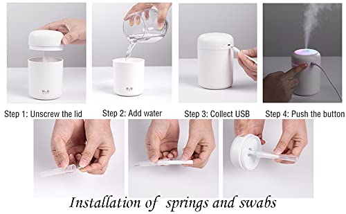 Portable Mini Humidifier, 300ml Small Cool Mist Humidifier with Colorful LED Night Light, USB Personal Desktop Humidifier for Car Office Home Travel, Auto Shut-Off, 2 Mist Modes, Super Quiet(grey)