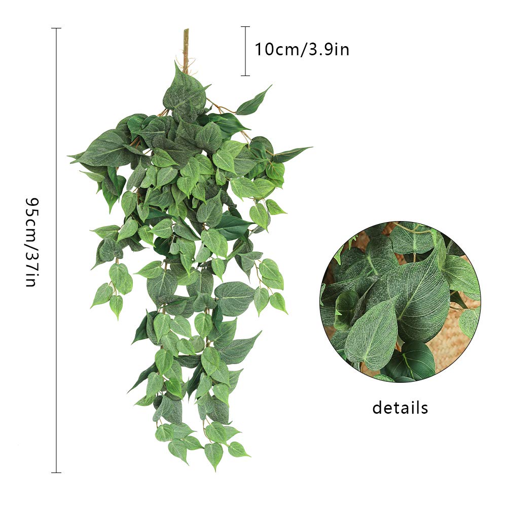 JUSTOYOU Artificial Hanging Plants 3.2FT Fake Pothos Plant with 7 Branches for Wall Hanging Home Kitchen Garden Indoor Outdoor Decor (Scindapsus Leaves-Basket not Include)