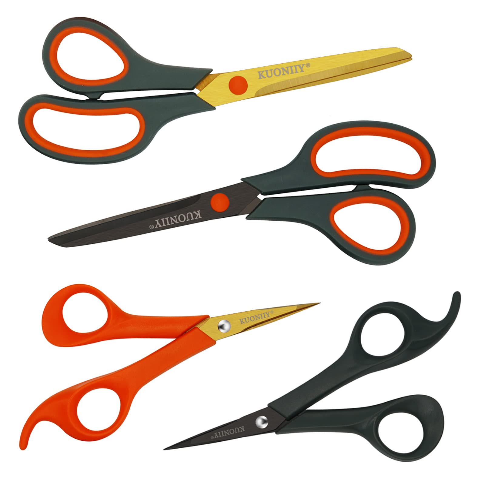 KUONIIY Scissors Set of 4,Pointed Sharp Titanium Scissors,Comfort-Grip Craft Scissors for Household Work School Office Supplies and Sewing