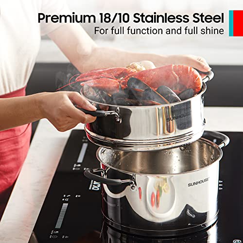 SUNHOUSE Steamer Pot for Cooking 8-inch Steam Pots with Lid, 3 Quarts Multipurpose Stock Pot Stainless Steel Steaming Pot Cookware with Handle for Vegetable, Stews, Pasta, Dumpling, Sauce, Food