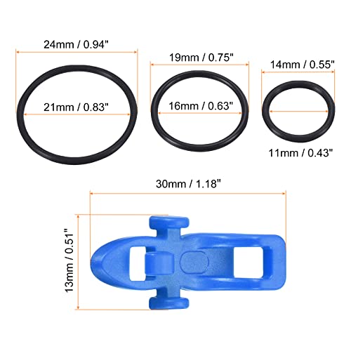PATIKIL Fishing Hook Keeper, 5 Pack Plastic Fish Lure Bait Holder Accessories with 3 Size Rubber Rings for Fishing Rod Pole, Blue