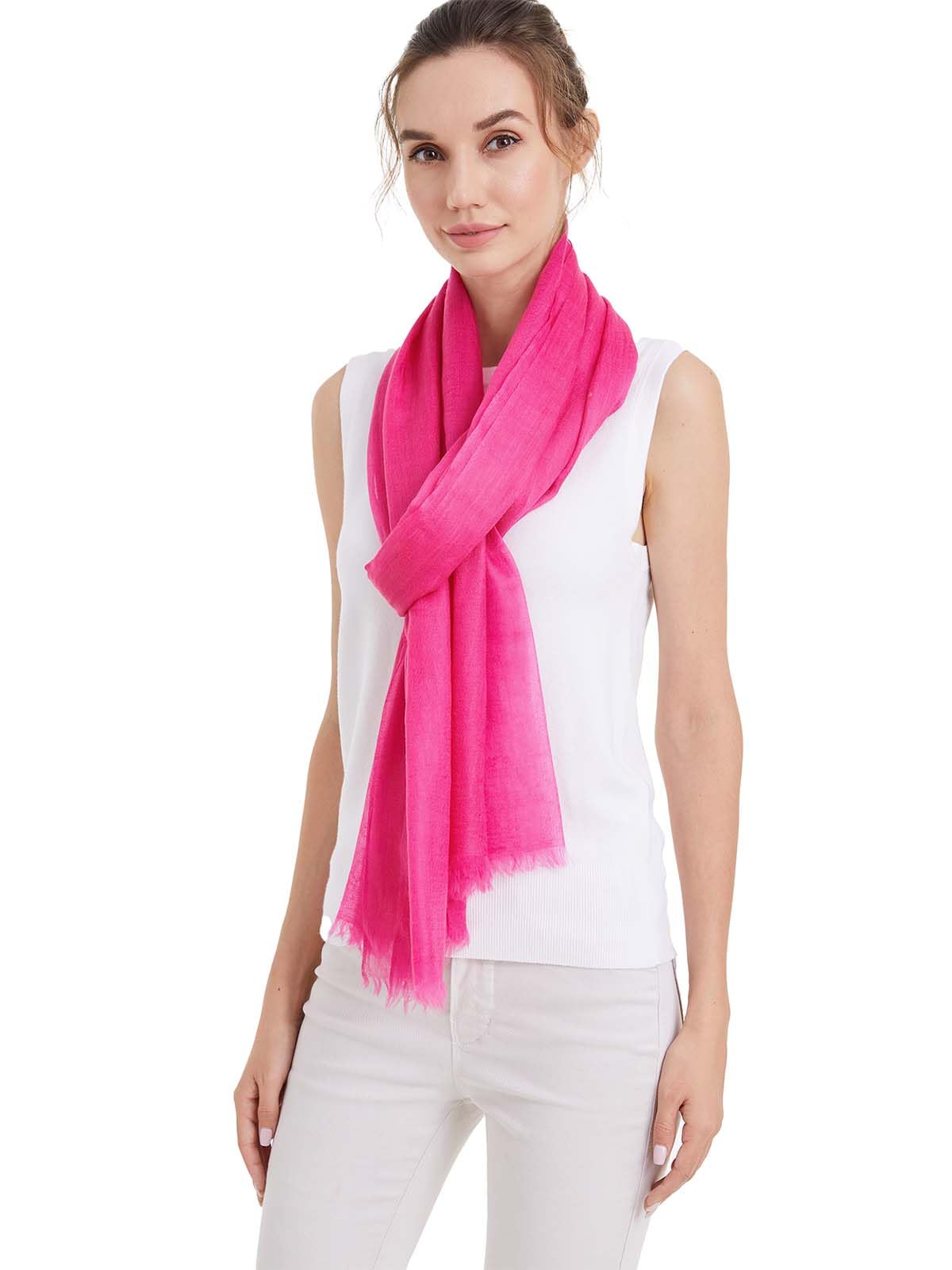Ovcio Featherlight Fuchsia Cashmere Scarf - 100% Pure Cashmere Wrap Scarf for Women (87x39) with Gift Box