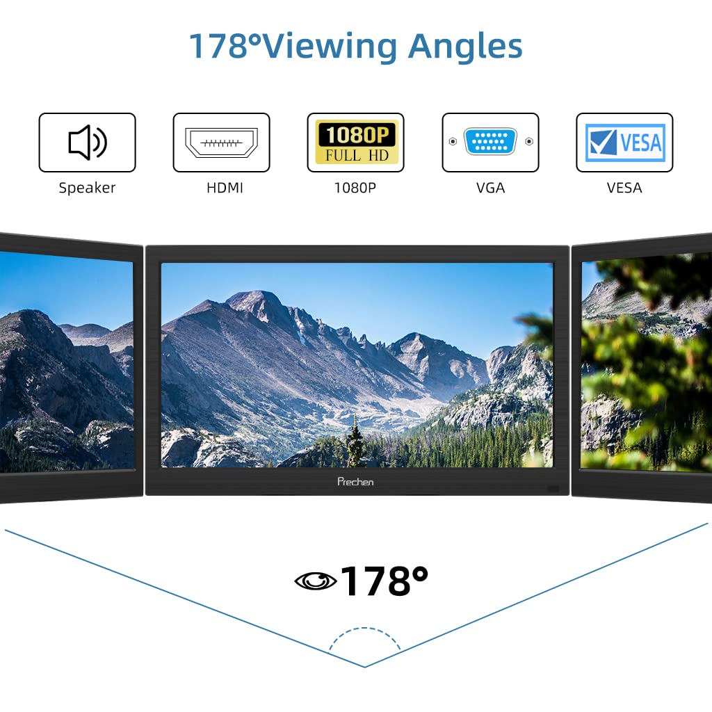 Prechen 15.6 Inch PC Monitor Full HD 1920X1080 LED Monitor with HDMI VGA Input Computer Monitor Display with 60 Hz, 5Ms, Built-in Speaker,5ms Response Time, VESA Mounting