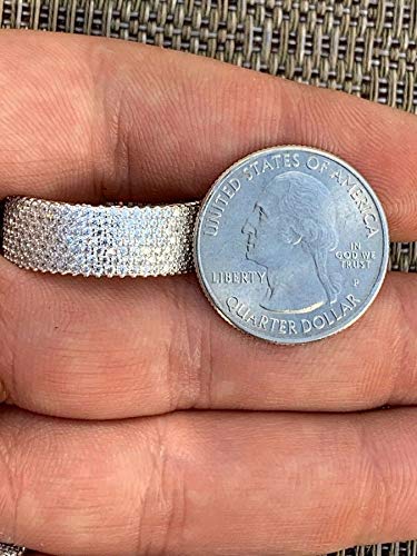 HarlemBling Real Solid 925 Silver - His Or Hers Micropave Ring - Wedding Band Or Pinky Ring Looks Nice On Anyone - Iced Out Eternity Hip Hop Band (7)