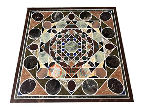 Pietra Dura Black Marble Inlay Side Dining Table Top Mosaic Design Hallway Furniture Decor