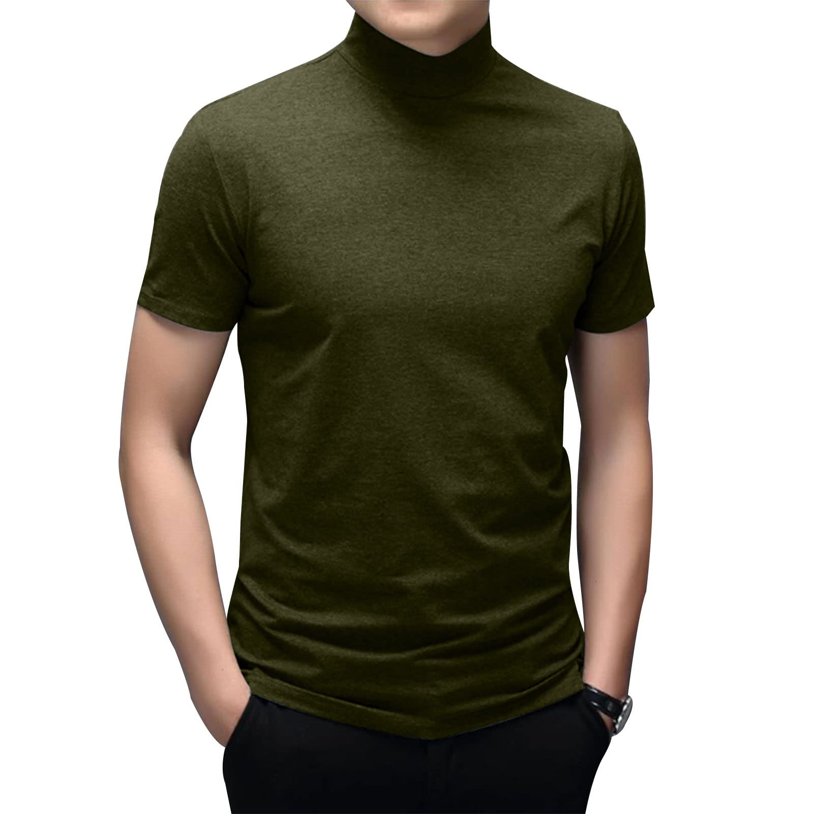 Mens Long Sleeve Mock Turtleneck T-Shirts Fashion Pullover Sweater Basic Designed Undershirt Slim Fit Top