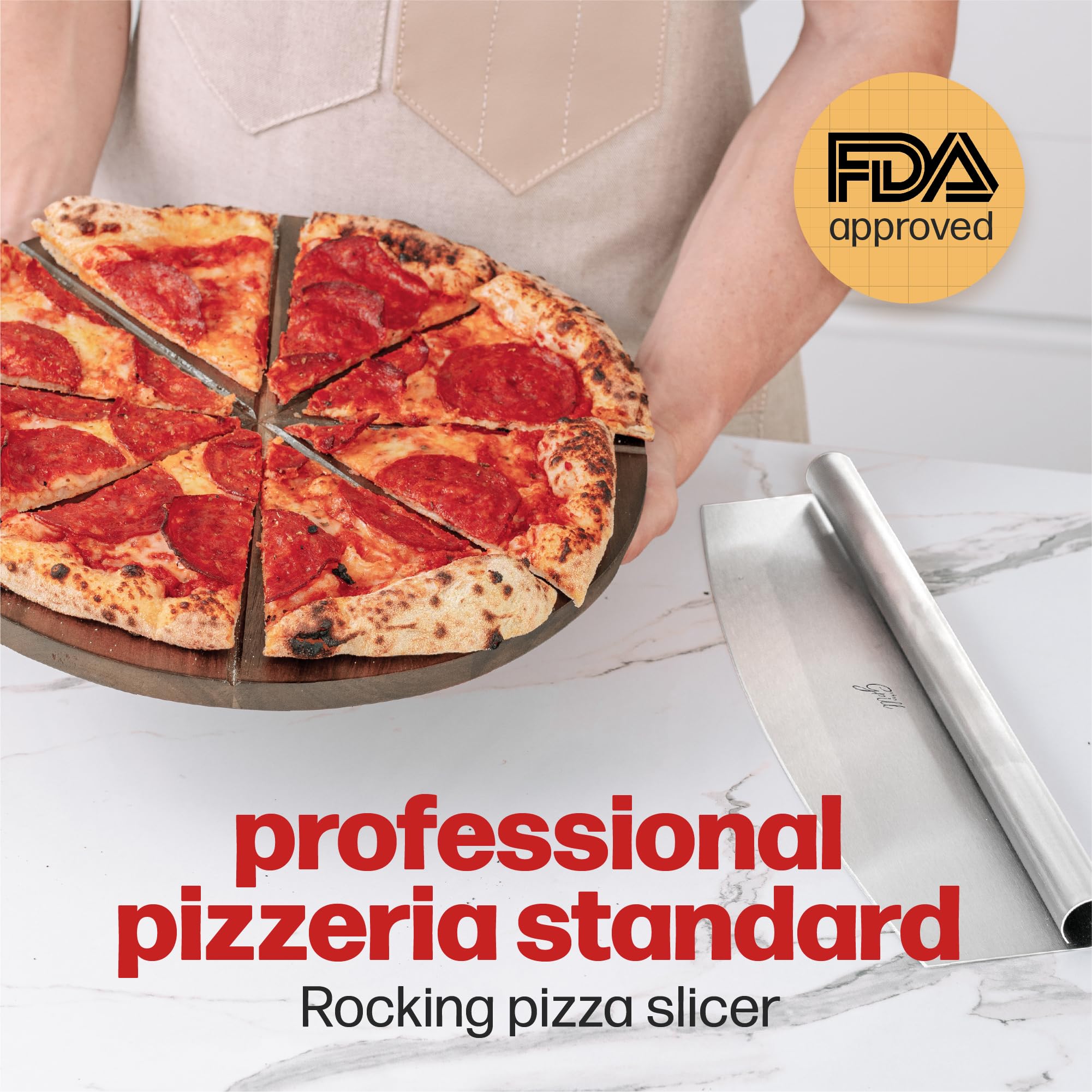 Pizza Cutter | Rocker Blade By Hans Grill | 14" Large Japanese Grade Sharp Stainless Steel Rocking Pizza Knife Cutter | Professional Nonstick Pizza Slicer With Cover For Kitchen And Commercial Use.