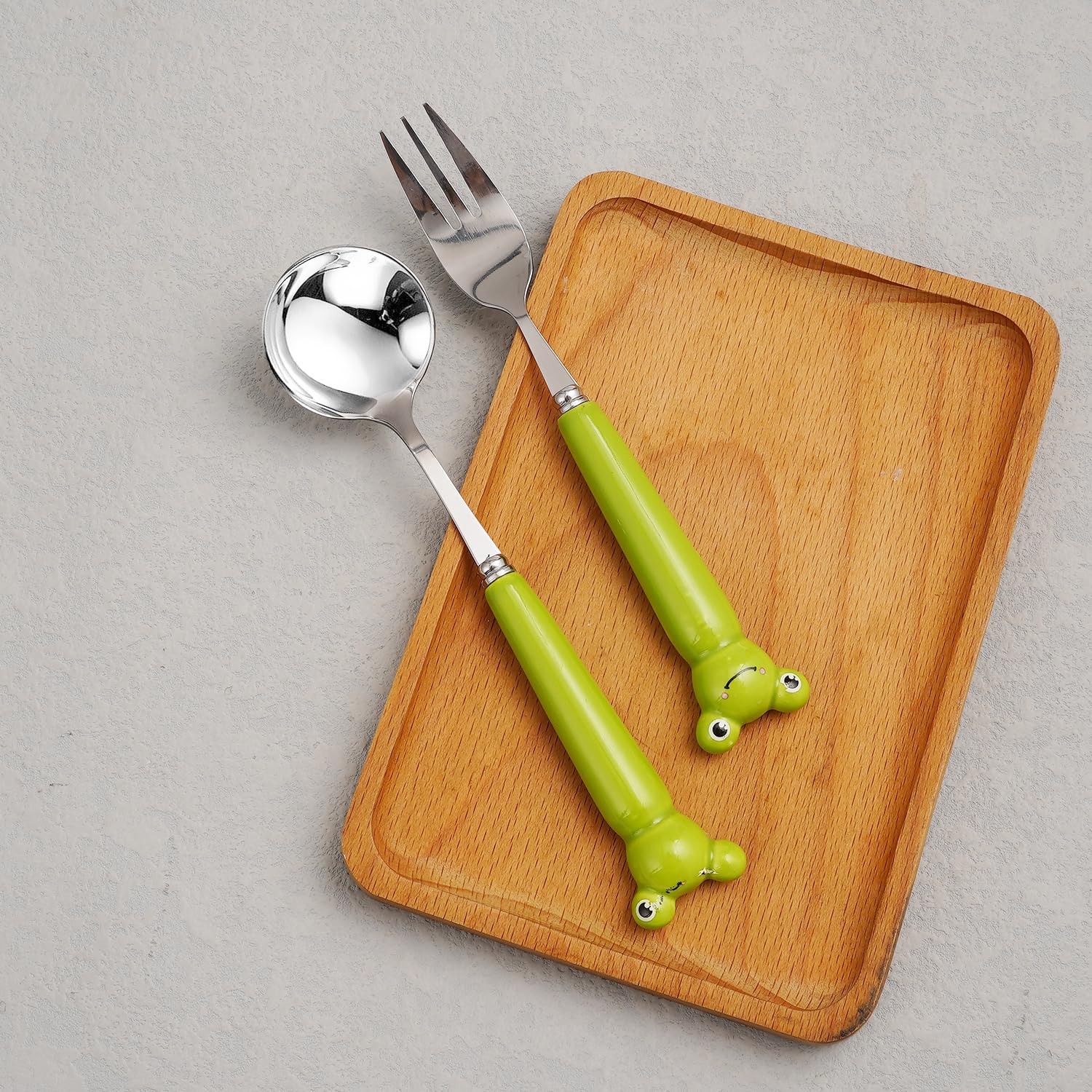 Kawaii Frog Reusable Flatware Cartoon Crocodile Portable Camp Travel Tableware Utensils Case with Stainless Steel Fork Spoon (Frog)