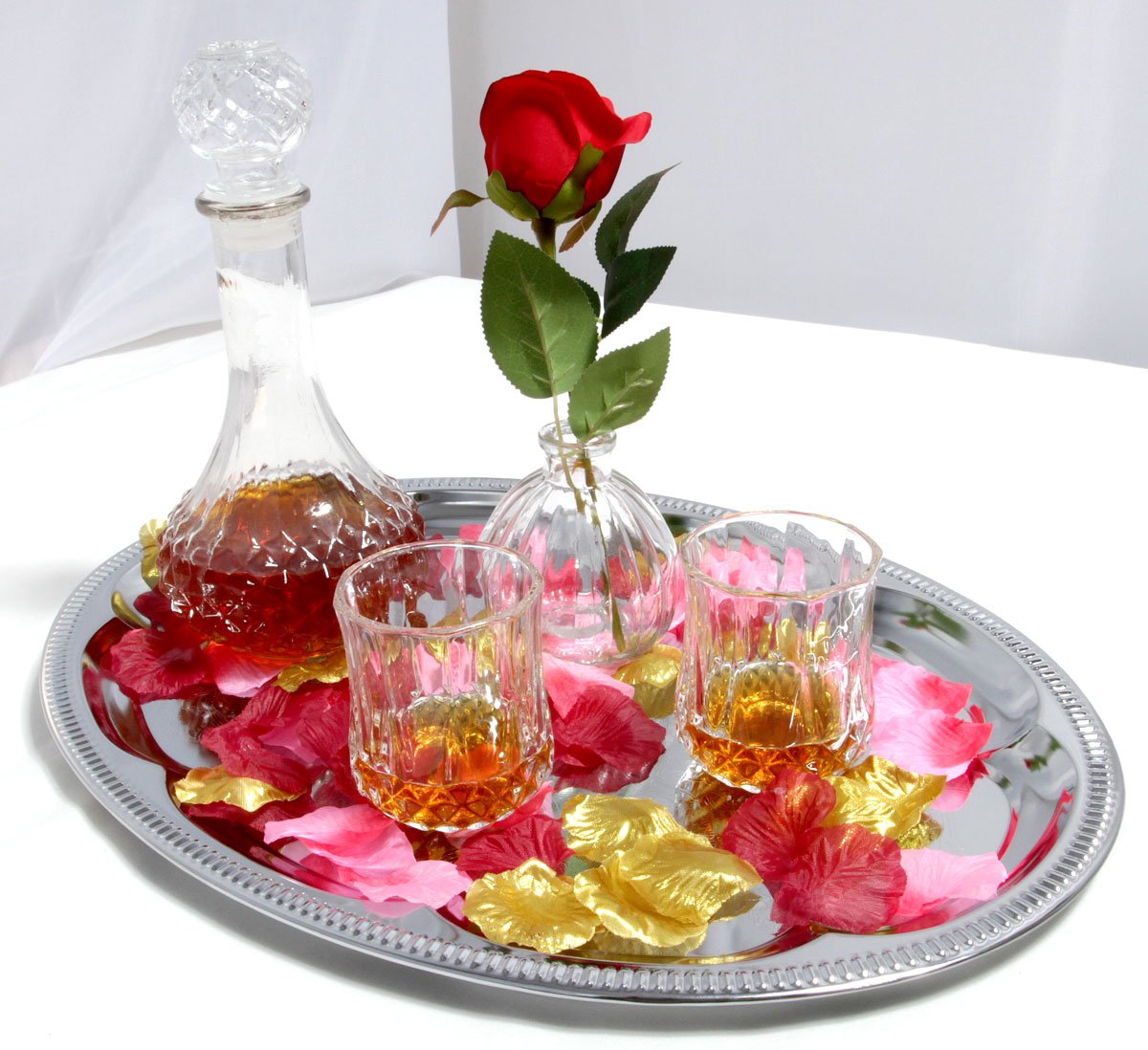 Maro Megastore (Pack of 4) 18.1 inch x 13.3 inch Traditional Oval Floral Pattern Engraved Catering Chrome Plated Serving Plate Mirror Tray Platter Metal Tableware Holiday Party Large T225-4PK