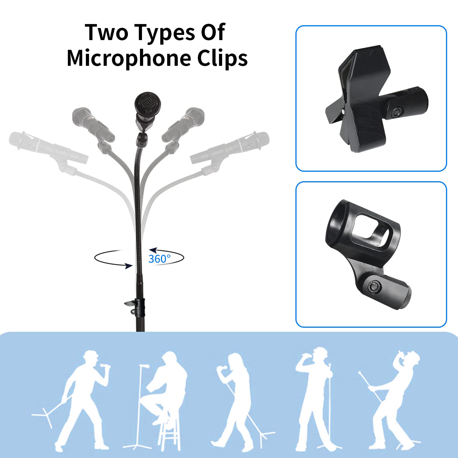 Mic Stand, Boom Microphone Stands Tripod Detachable Gooseneck Microphone Stand Microphone Arm Height Adjustable 24'- 67' with Mic Clips for Singing Lecture Wedding Party