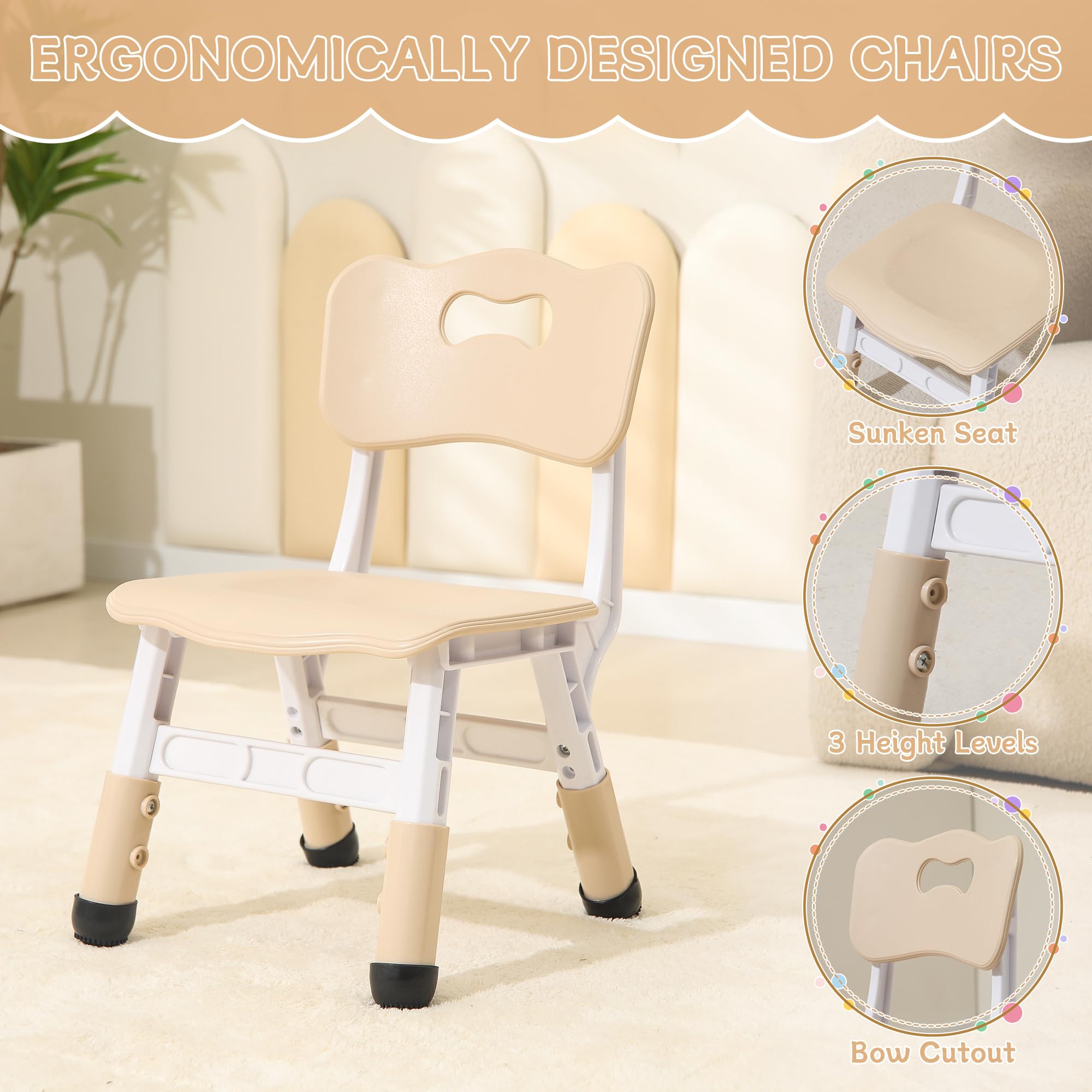 SINKIPA Kids Table and 2 Chairs Set, 23.6''L x 23.6''W Toddler Table and Chairs, Height Adjustable Kids Study Table for Ages 2-10, Graffiti Desktop Children Activity Table with Anti-Slip Foot Covers