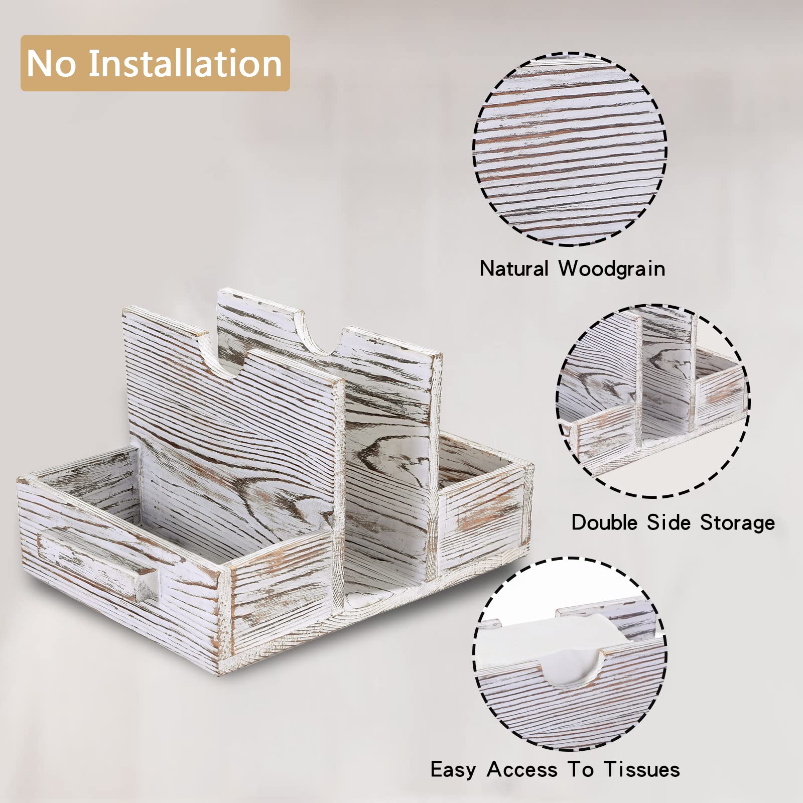 Napkin Holder, Tissue Holder, Napkin Holder For Table,Can Hold Seasoning Bottles, Rustic Style, Suitable For Kitchens, Dining Tables, Parties, Weddings, White