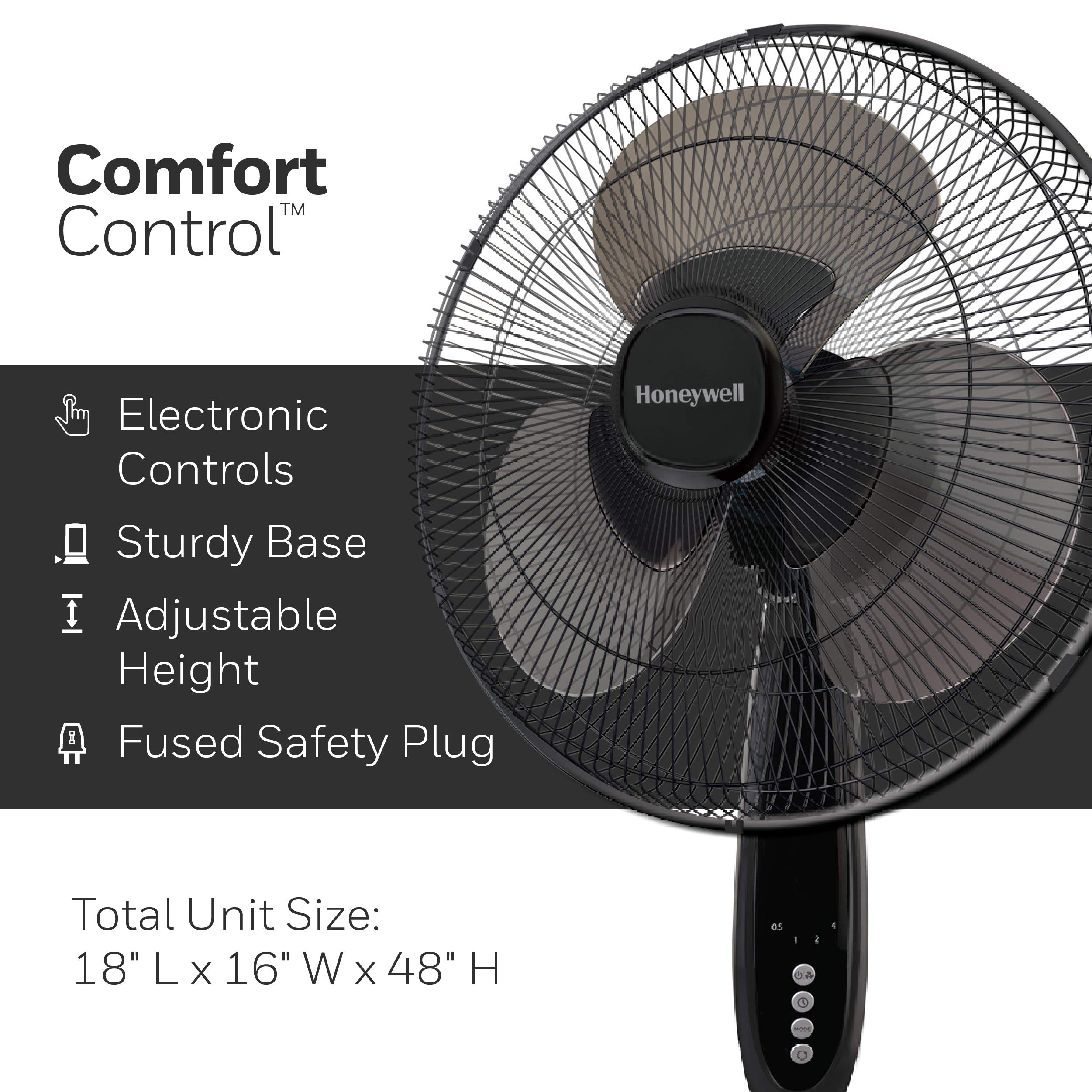 Honeywell Double Blade 16 Pedestal Fan Black With Remote Control, Oscillation, Auto-Off & 3 Power Settings