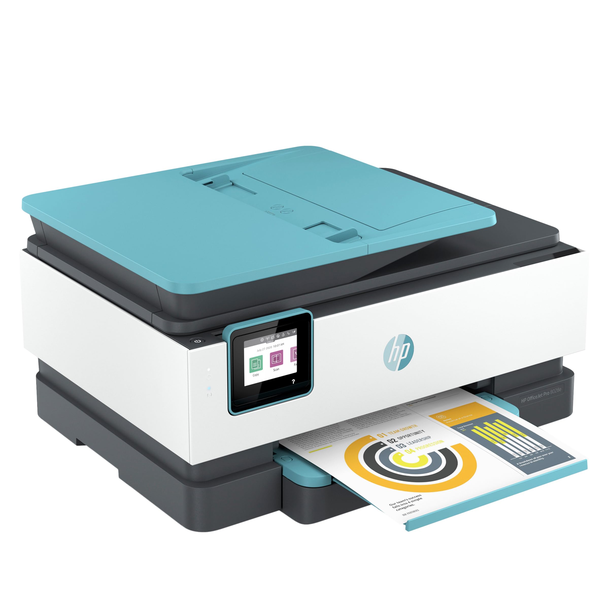 HP OfficeJet Pro 8028e Wireless All-in-One Inkjet Color Photo Printer, Copier, Scanner, Fax Machine with Mobile/Cloud Printing, Automatic Duplex, White (1K7K7A), XPI USB Printer Cable