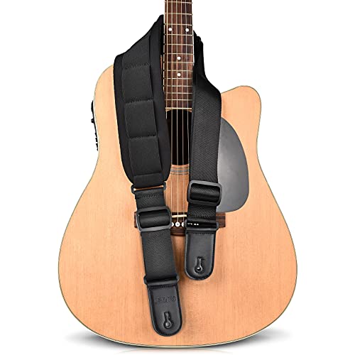 LEKATO Guitar Strap, Bass Straps for Electric Guitar with 3.3" Wide Sponge Pad for Effective Decompression Padded Bass Guitar Straps Adjustable Length from 42" to 58" with 2 Safety Locks & 6 Picks