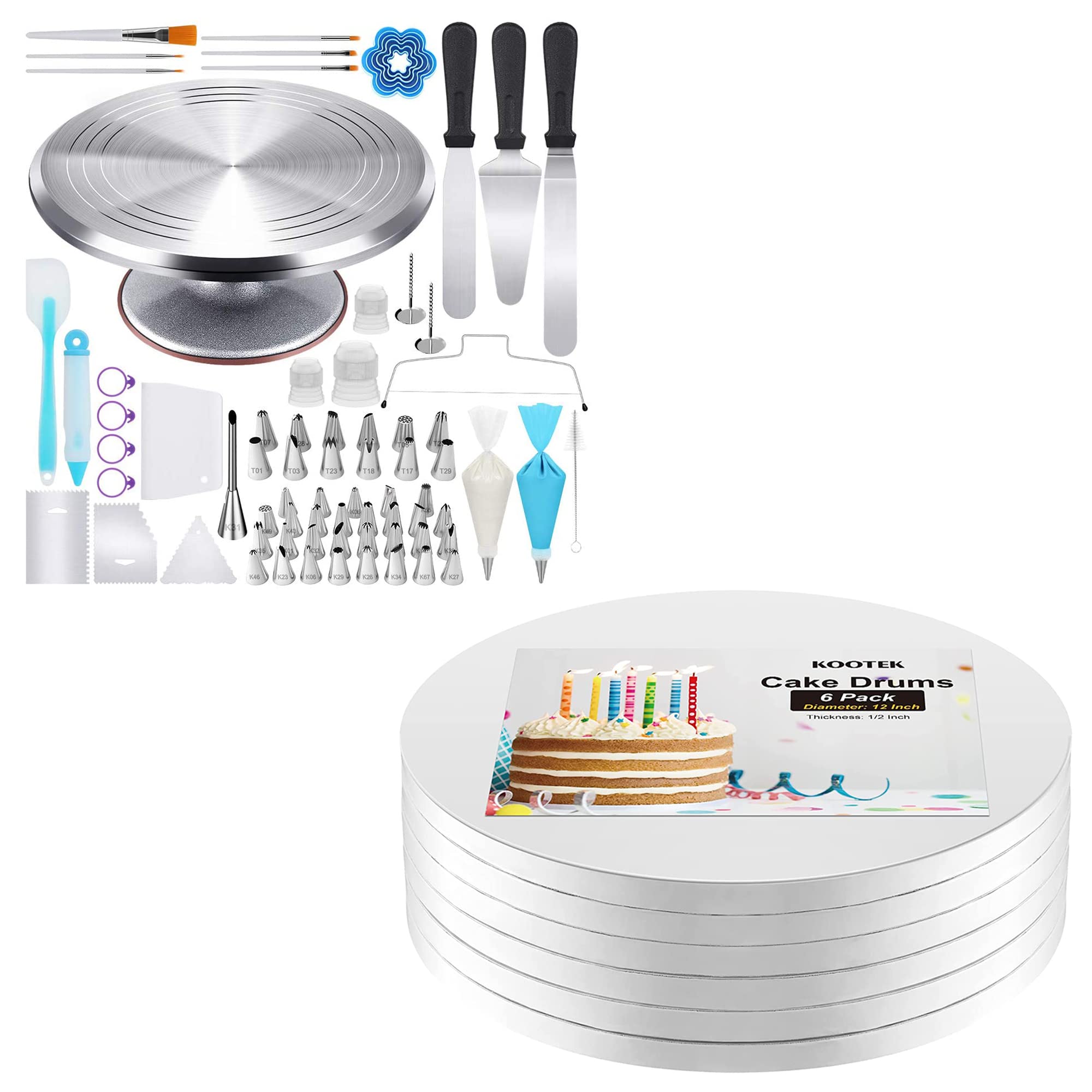 Kootek 177 Pcs Cake Decorating Kits and Cake Boards Drum 12 Inch