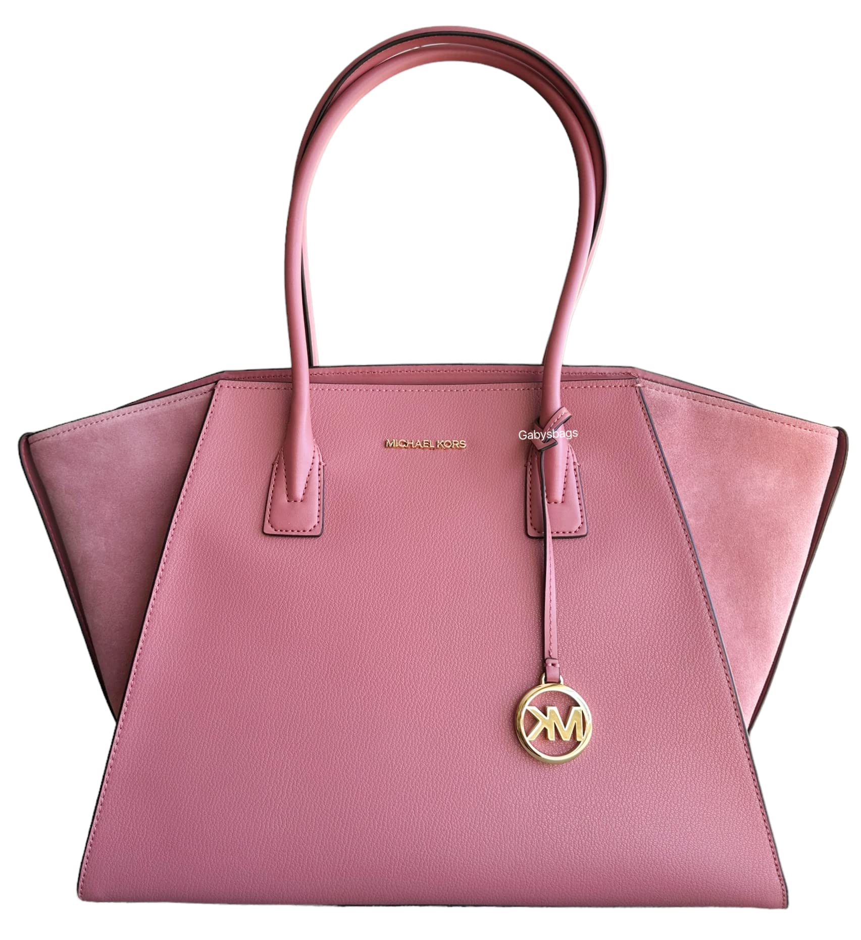 Michael Kors Avril XL Large Shoulder Bag Top Zip Tote Rose Pink Suede Leather