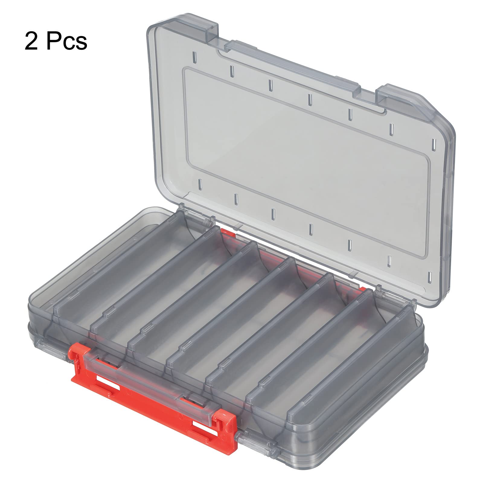 PATIKIL Two-Sided Plastic Box Fishing Lure Storage Container, 2 Pack 14 Grids Fish Tackle Organizer, Gray