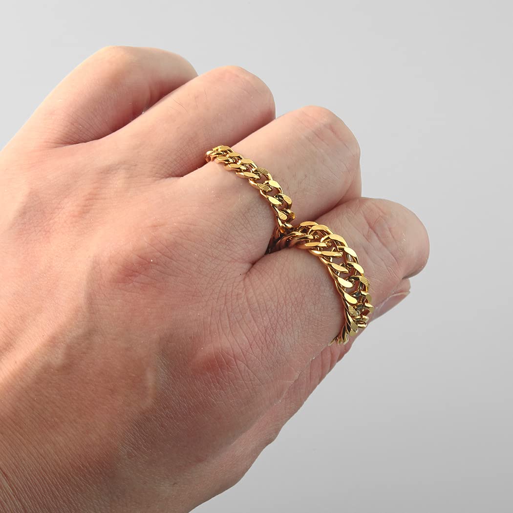 NEDAR 18K Gold Filled Gold Chain Designed Laser Engraved Wedding Ring 316L Stainless Steel Thick Chain Stacking Jewelry Band Cuban Chain Ring, Minimalist Ring (SPR-16419)