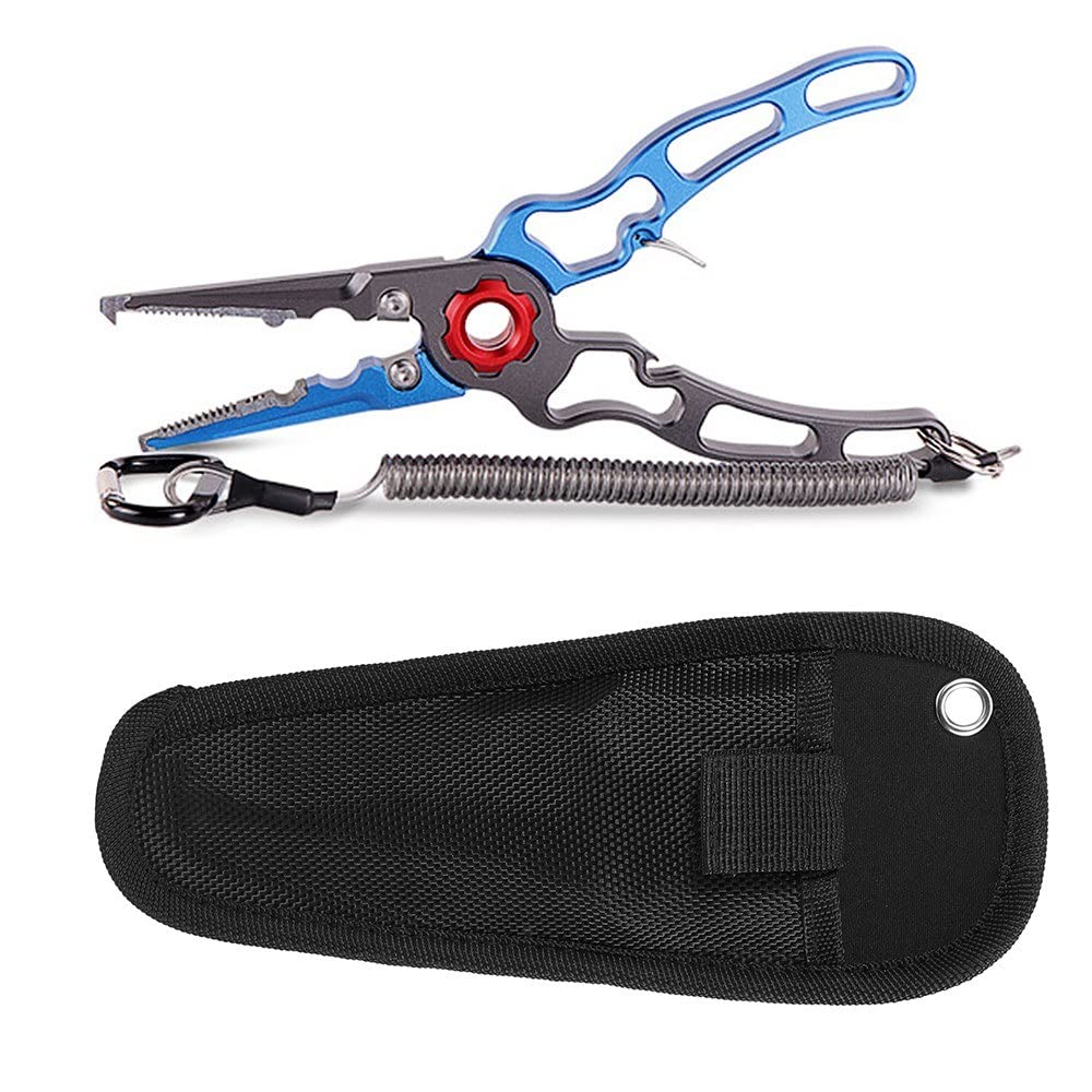 MengK Aluminium Fishing Pliers Hook Remover Pliers Fish Holder Split Ring Tool Clip Clamp Line Cutters with Lanyard and Storage Bag