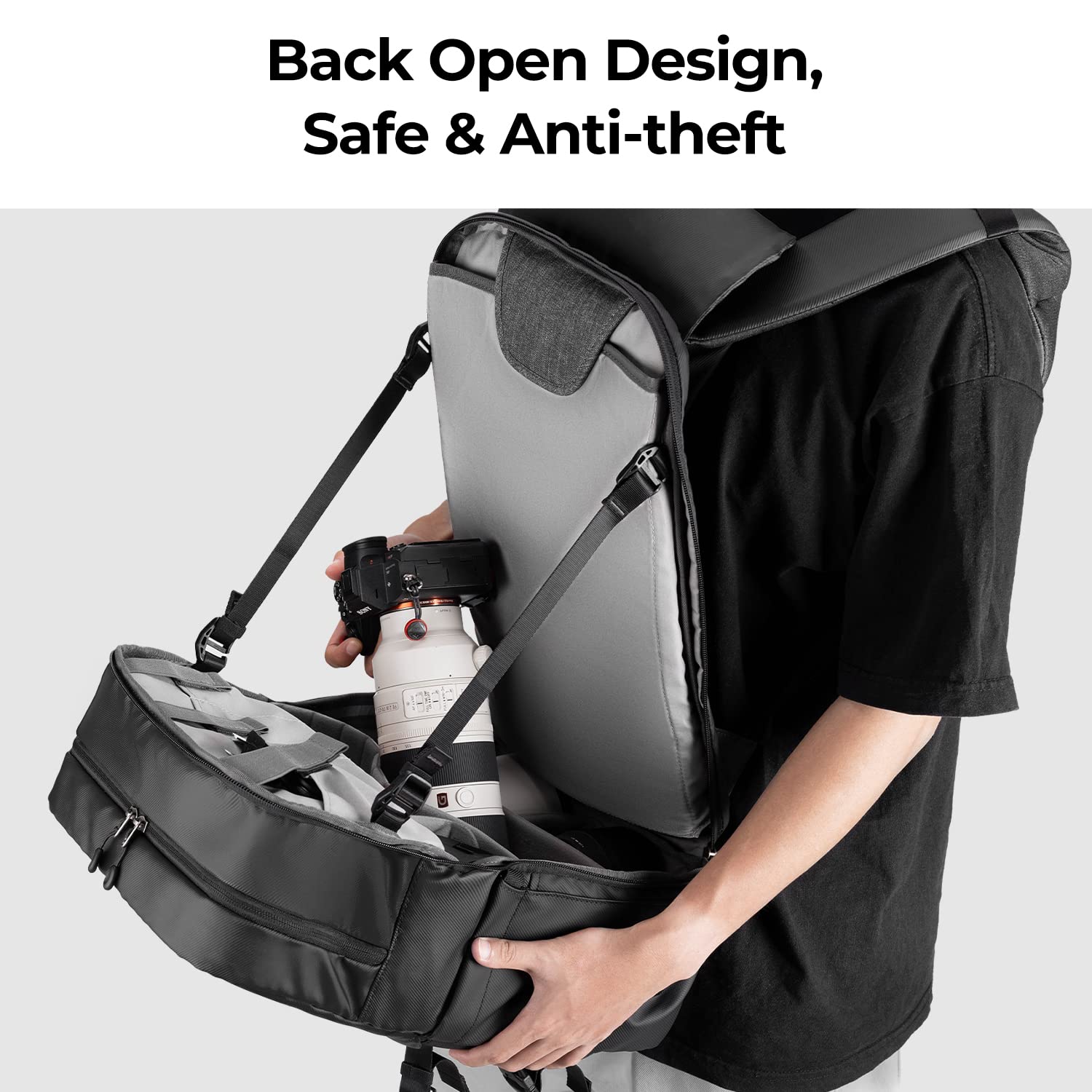 K&F Concept Camera Backpack, Camera Bags for Photographers Large Capacity Camera Case with Raincover,15-15.6 Inch Laptop Compartment Compatible for Canon/Nikon/Sony/DJI Mavic Drone(Backpack 20L)