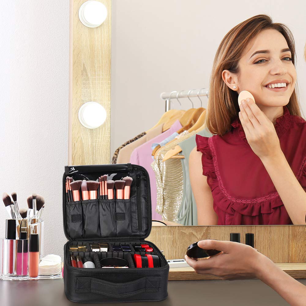 Kootek Travel Makeup Bag Portable Cosmetic Organizer Train Case with Adjustable Dividers for Cosmetics Makeup Brushes Toiletry Jewelry Digital Accessories