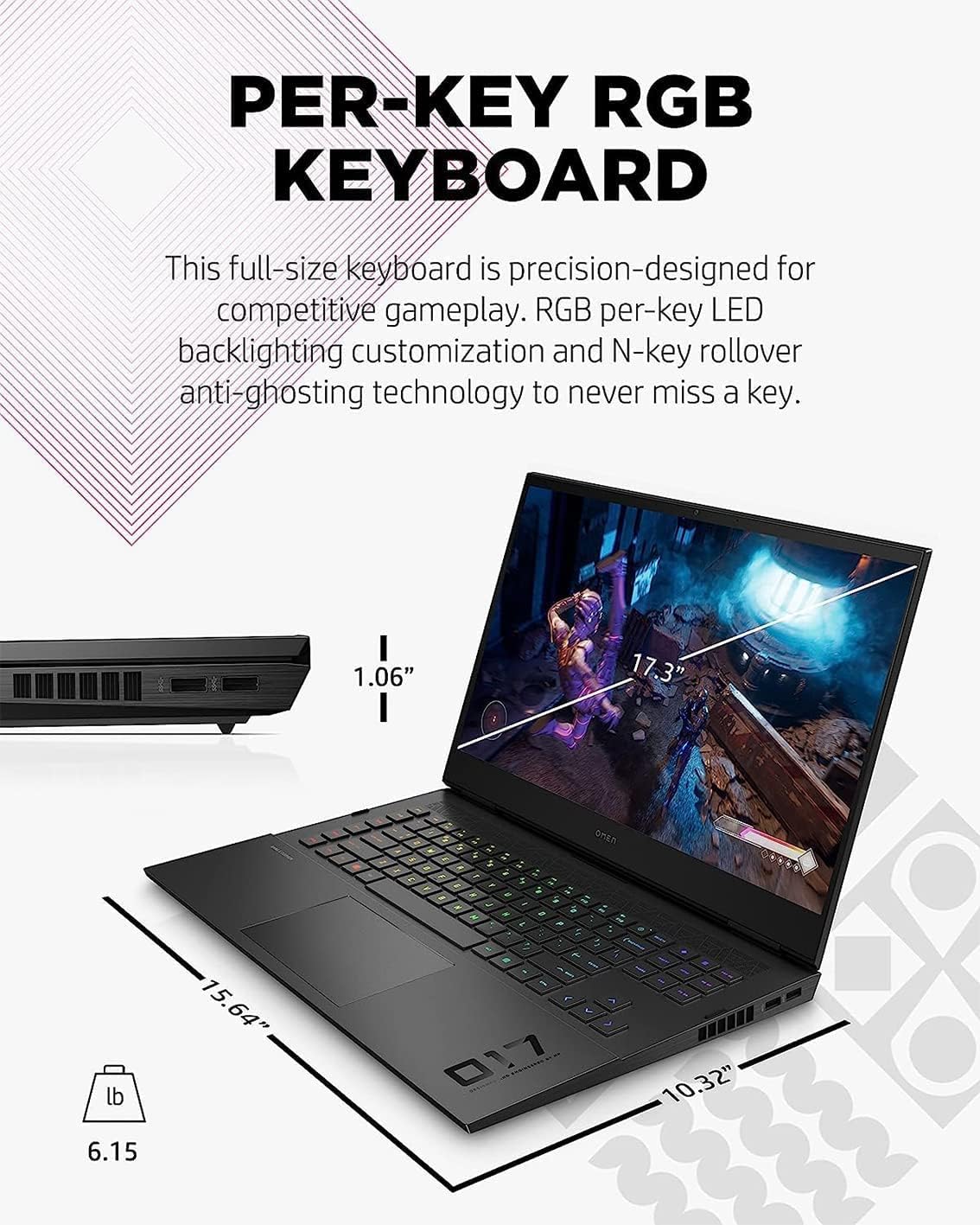 HP OMEN 17.3" 165Hz Gaming Laptop, Intel 12th Core i7-12700H, 32GB DDR5 RAM, 1TB PCIe SSD, Backlit Keyboard, NVIDIA GeForce RTX 3070Ti, HD Webcam, Win 11 Pro, Black, 32GB Hotface USB Card