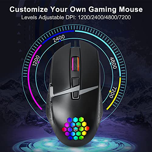 KBCASE Wired Gaming Mouse, PC Gaming Mice, Adjustable 7200 DPI, 7 Programmable Buttons Mouse for Laptop RGB Backlit Computer Mouse for Laptop Windows/PC/Mac/Gamer
